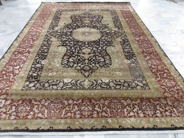 Hand-Knotted 12x9 Ft Oriental Silk Area Rug – Traditional Persian Desi ...