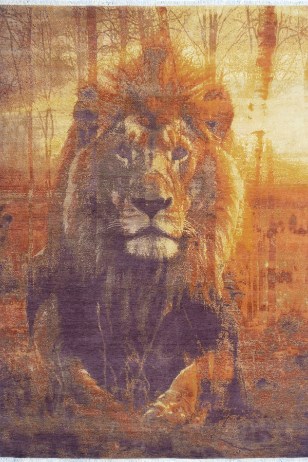Majestic Lion Design Handmade Silk Rug 8x10ft | Exotic Animal Design R ...